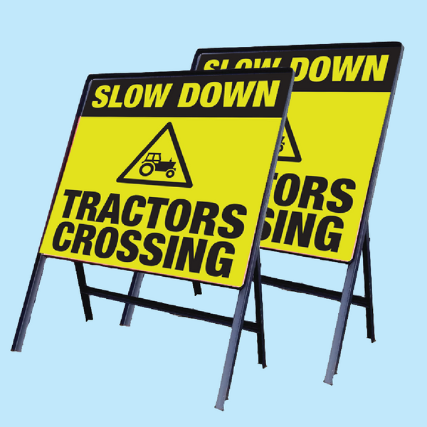 2 X Slow Down Tractors Crossing Signs On Steel Frame – www.signsonline.ie